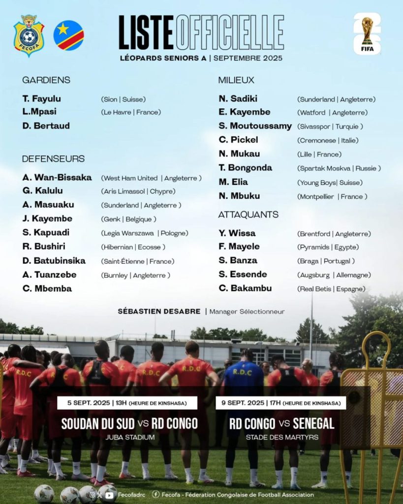 Éliminatoires Coupe du Monde 2026 : Desabre dévoile sa liste de 25 ...